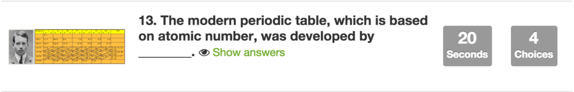 Periodic table kahoot | Science learning game