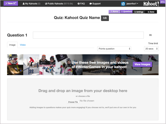 Create Winter Games kahoots with free image gallery