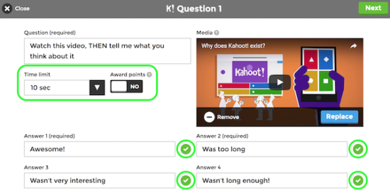 Adding media before or after a question in Kahoot!