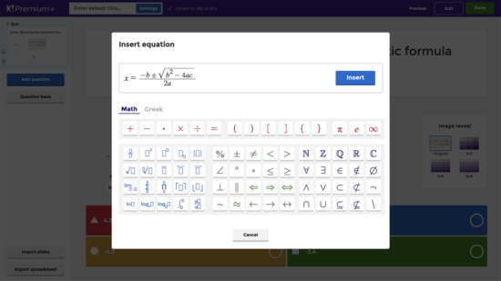 Math symbols in Kahoot! | Build equations and formulas